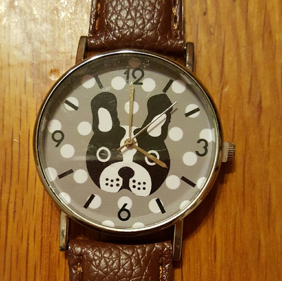 Accessories | Nwt Large Face French Bulldog Watch W Brown Band | Poshmark